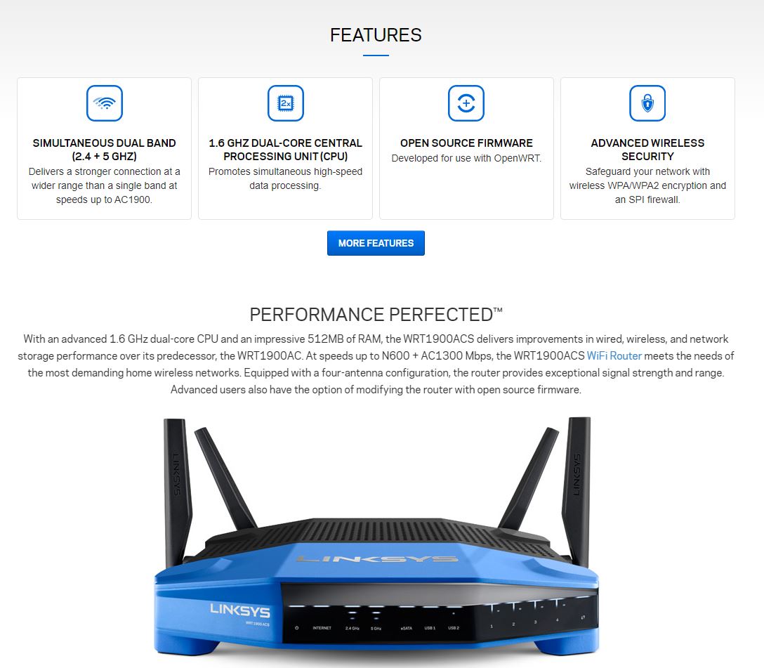ROUTER Linksys WRT1900ACS Dual-Band WiFi with Ultra-Fast 1.6 GHz CPU